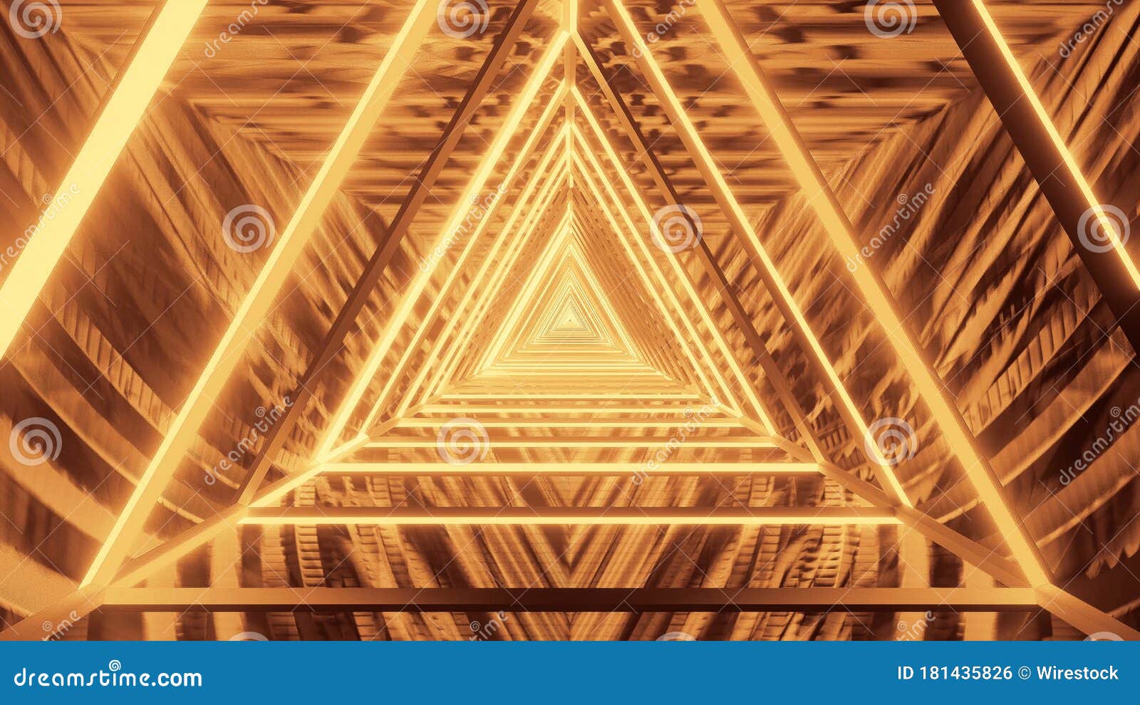 3D Rendering of Gold Triangular Lights Condensing into a Single Point ...