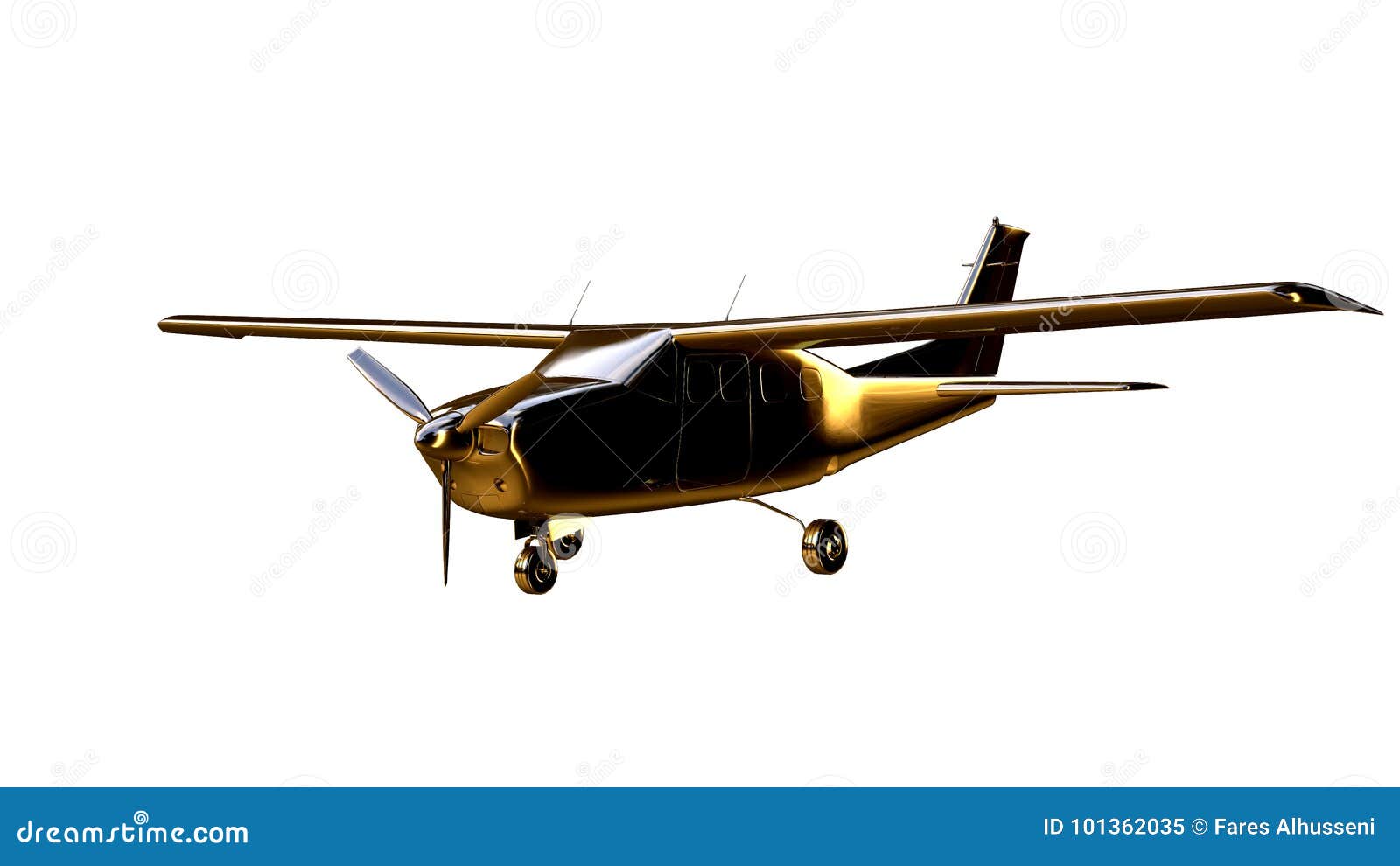 3d Rendering of a Golden Airplane on Isolated on a White Background ...