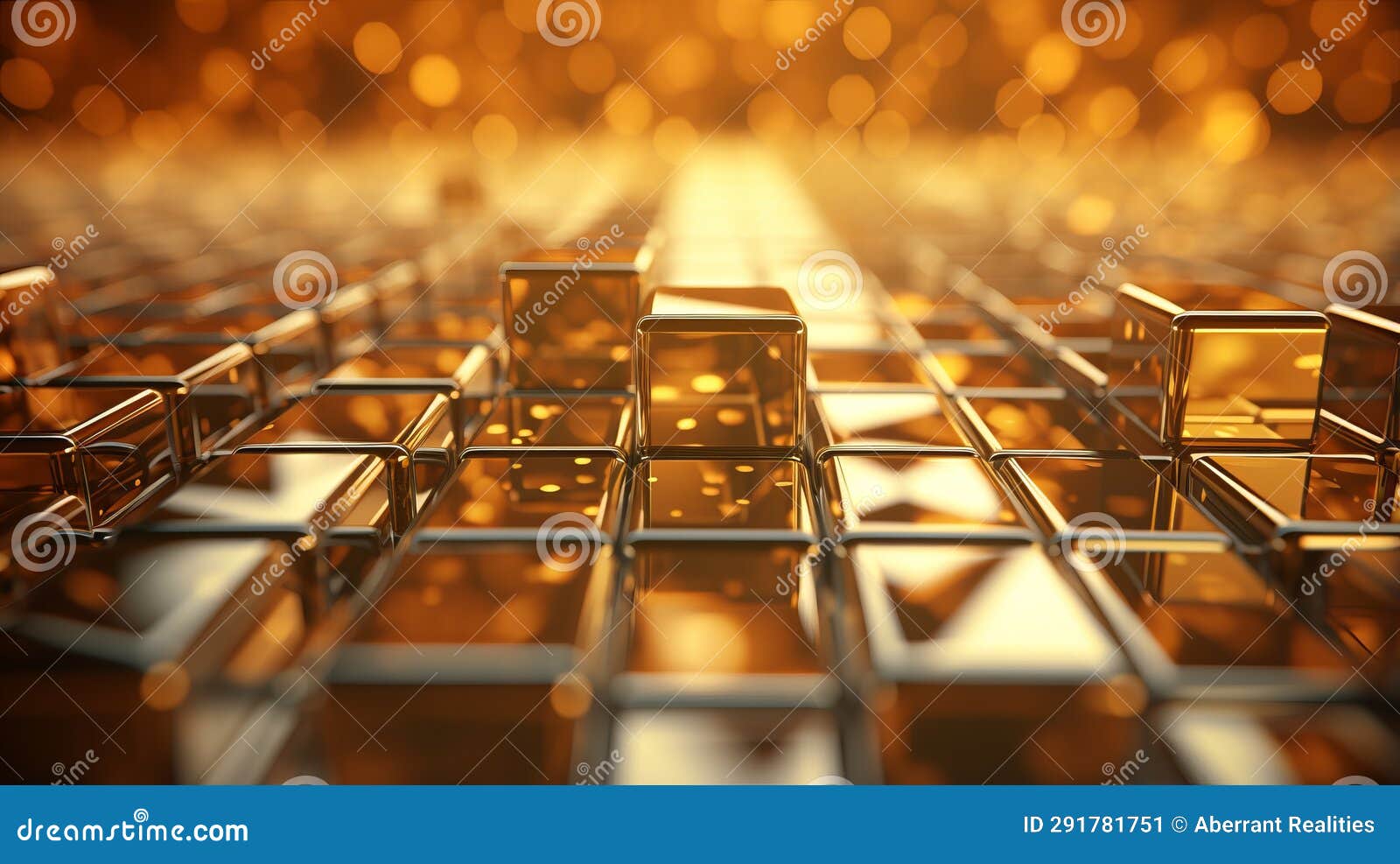 3d Rendering of Golden Cubes on a Golden Background Stock Illustration ...