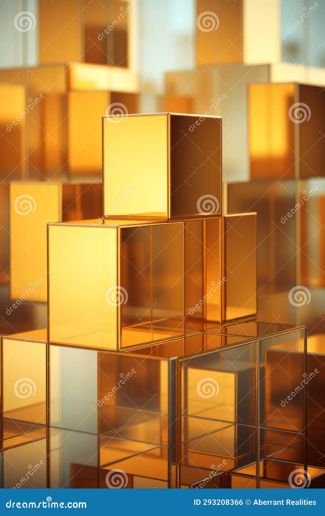 3d Rendering of Golden Cubes on Top of Each Other Stock Illustration ...
