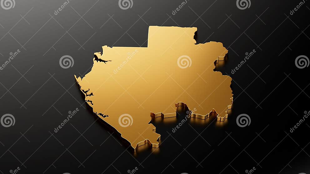 3D Rendering of the Golden Extrude Map of Gabon on the Empty Black ...