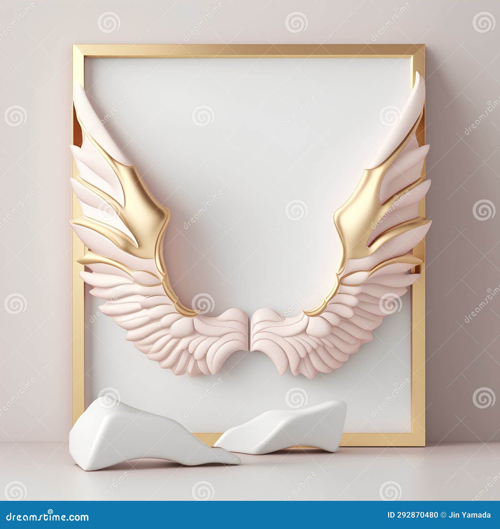3d Rendering of a Golden Frame with an Angel Wings on a White ...