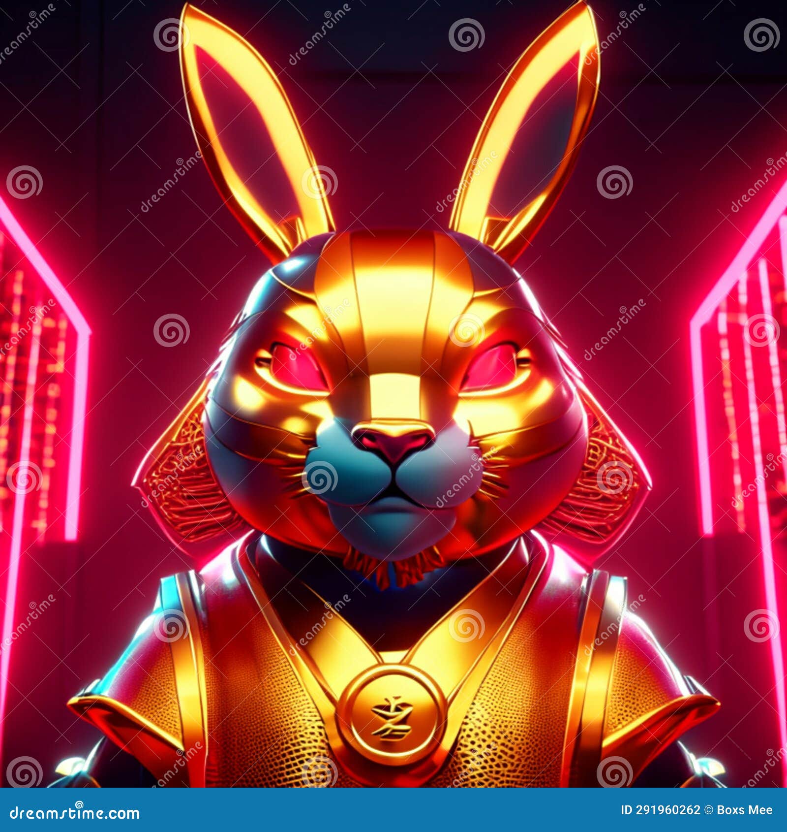3D Rendering of a Golden Hare in a Neon Light. Generative AI Stock ...