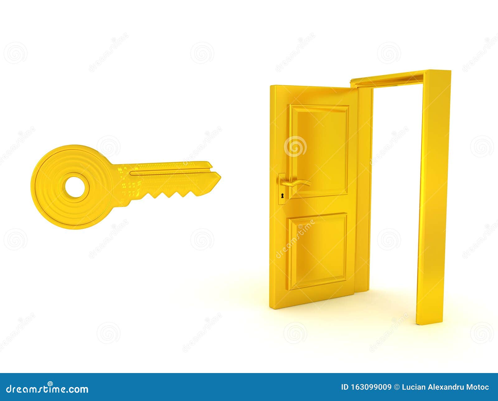 3D Rendering of Golden Key Opening Golden Door Stock Illustration ...