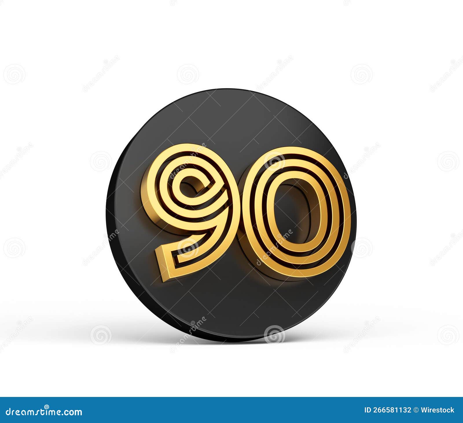 3D Rendering of the Golden Number 90 on a Black Button Isolated on the ...