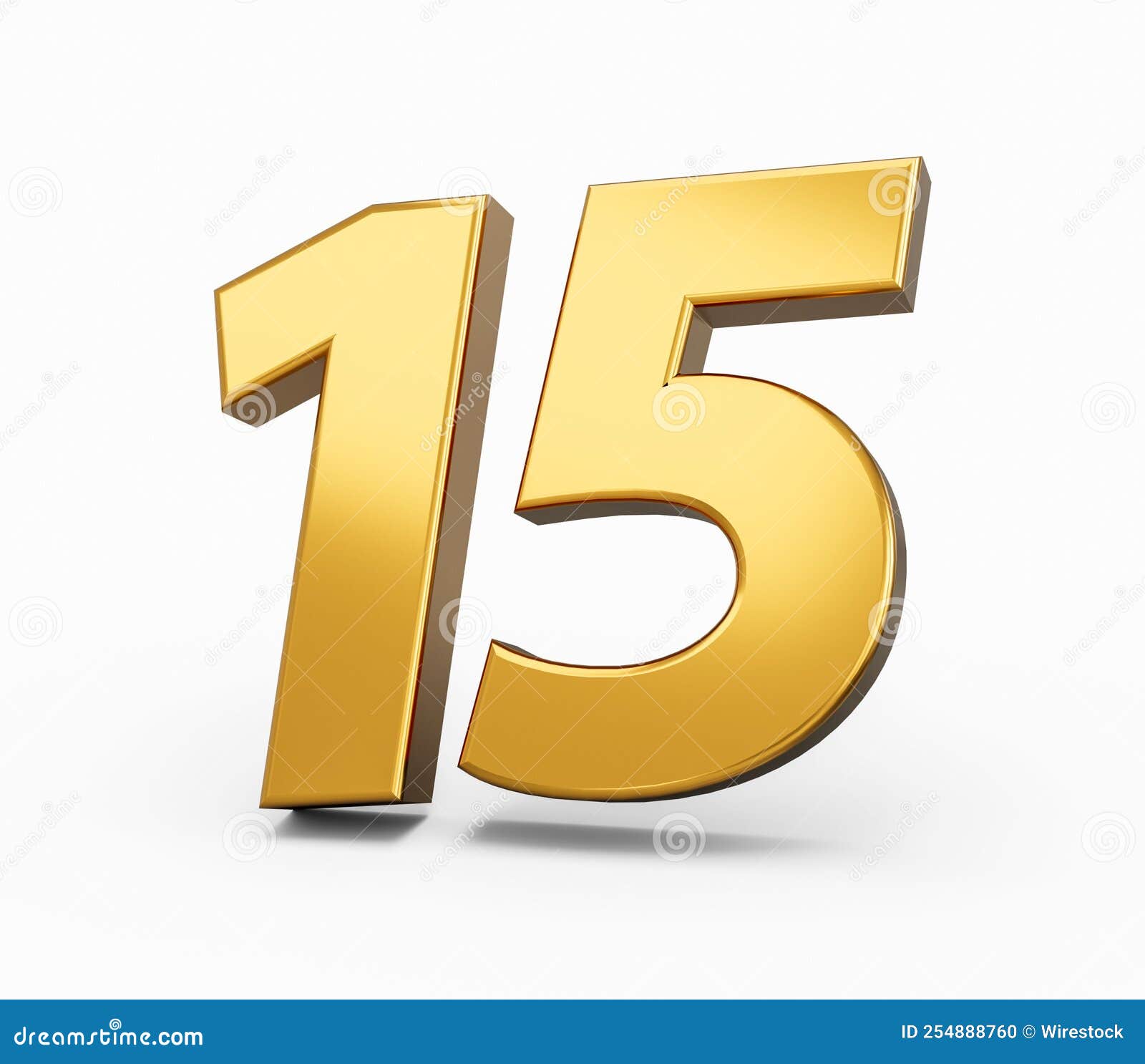 3d Rendering of a Golden Number15 Isolated on White Background Stock ...