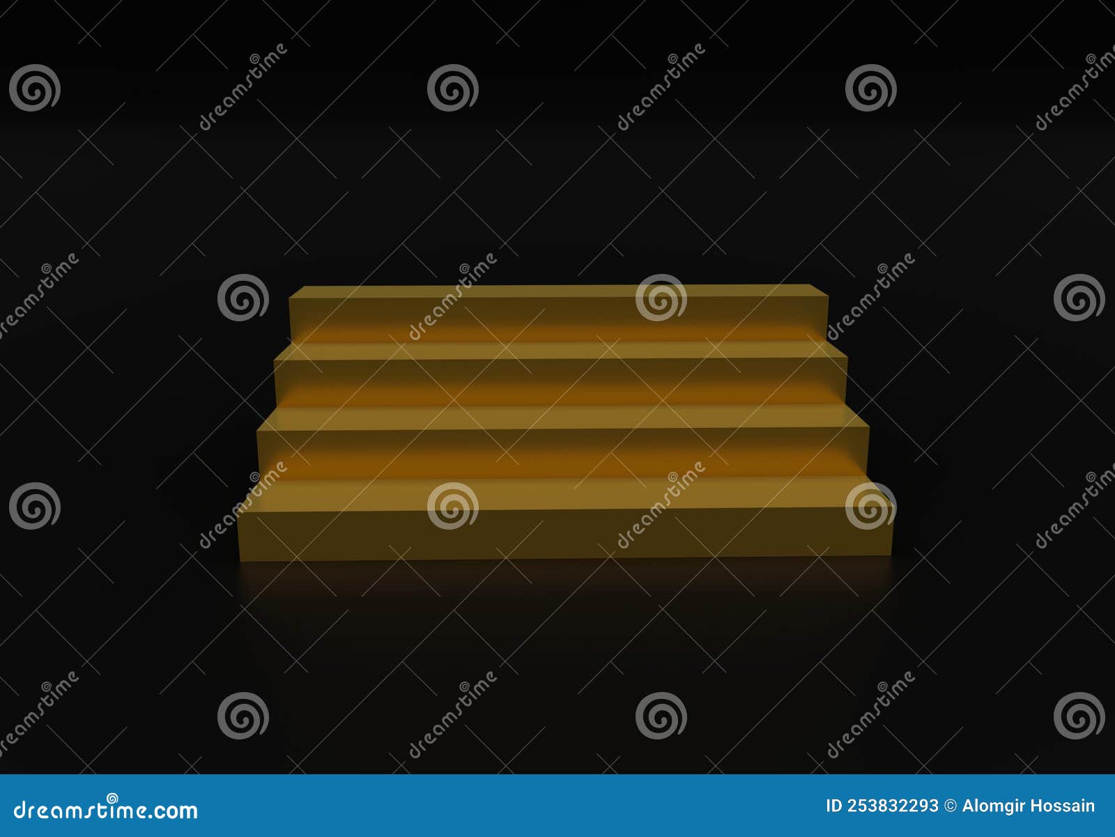 3d Rendering Of Golden Stairs Realistic Illustration On Black ...