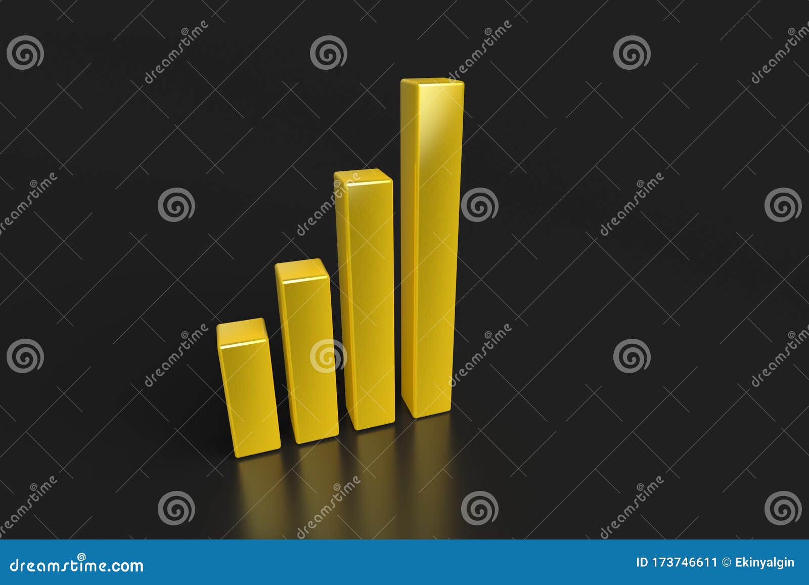 3D Rendering of Golden Statistic Graph Chart Stock Illustration ...