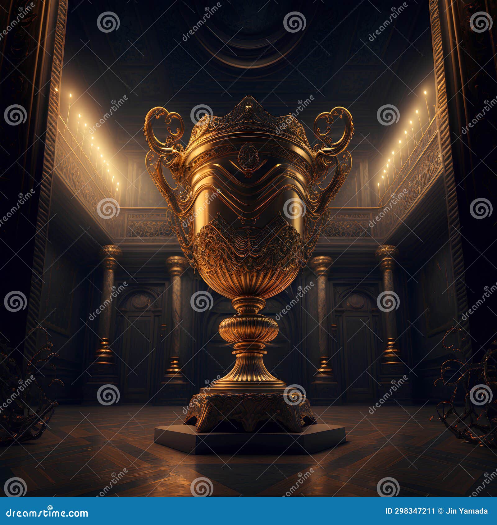 3d Rendering of a Golden Trophy on the Background of an Empty Room ...