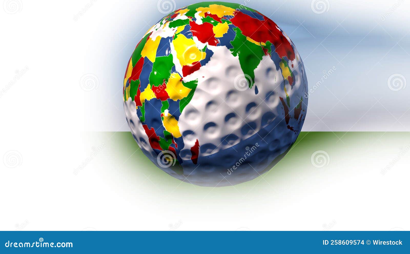 3d Rendering of a Golf Ball with the World Map. Stock Illustration ...