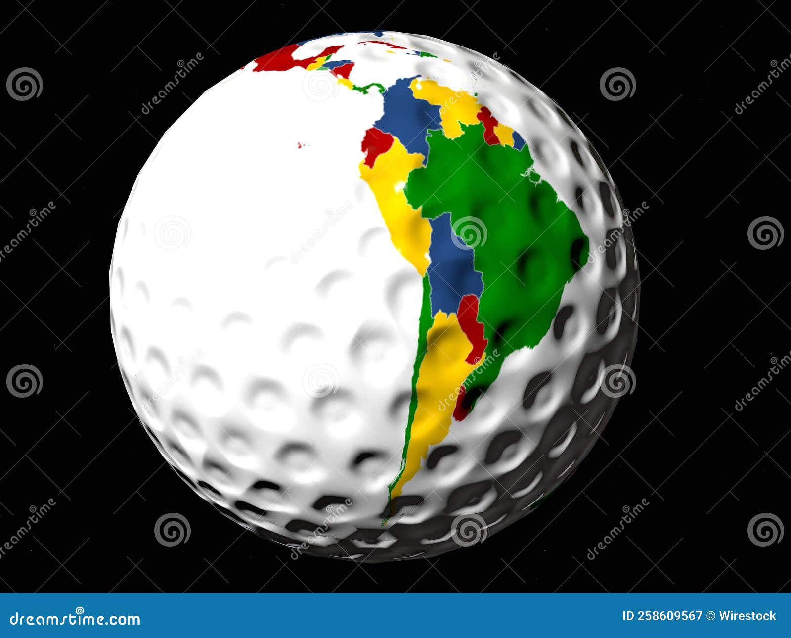 3d Rendering of a Golf Ball with the World Map Isolated on a Black ...