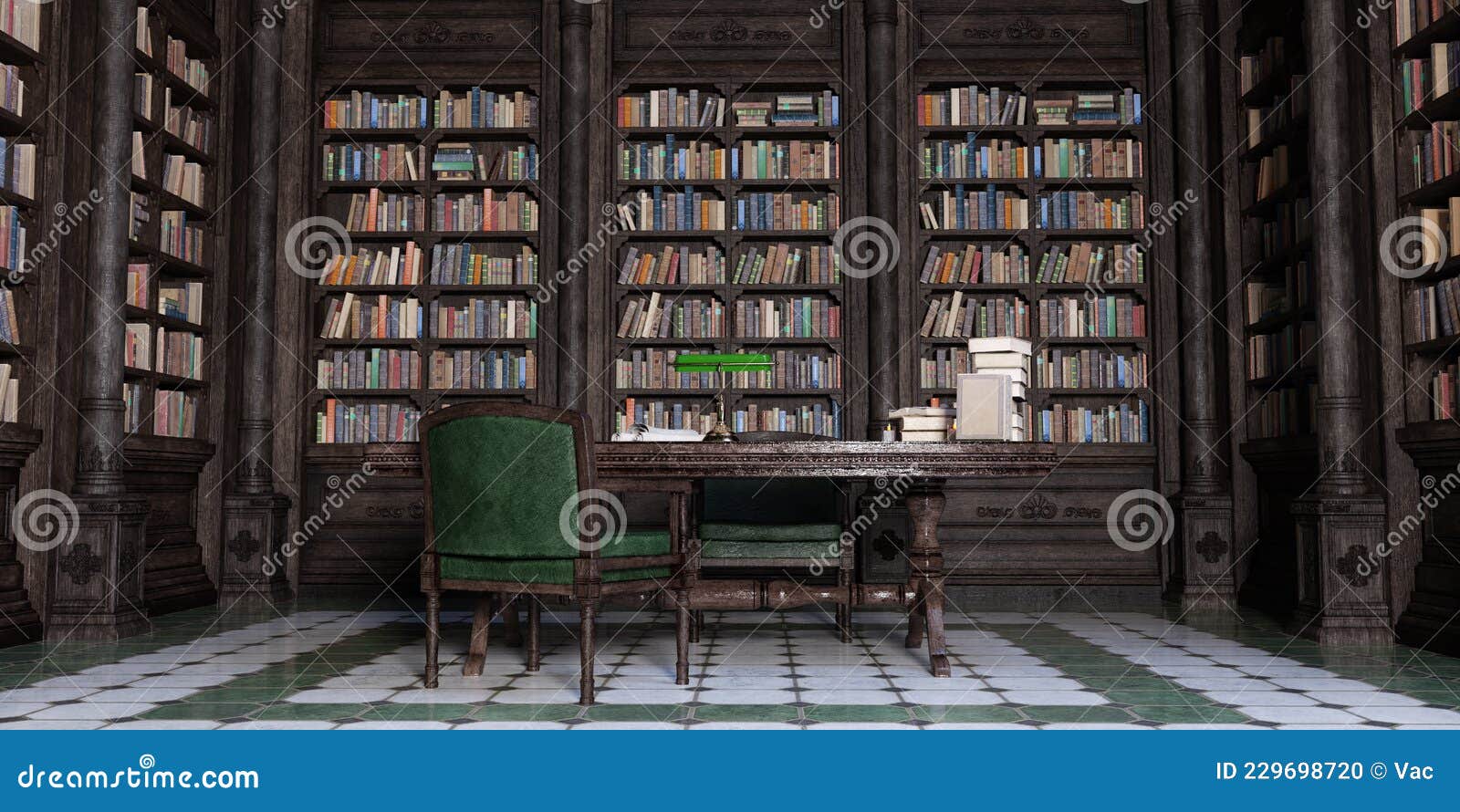 3D Rendering Gothic Library Stock Illustration - Illustration of ...