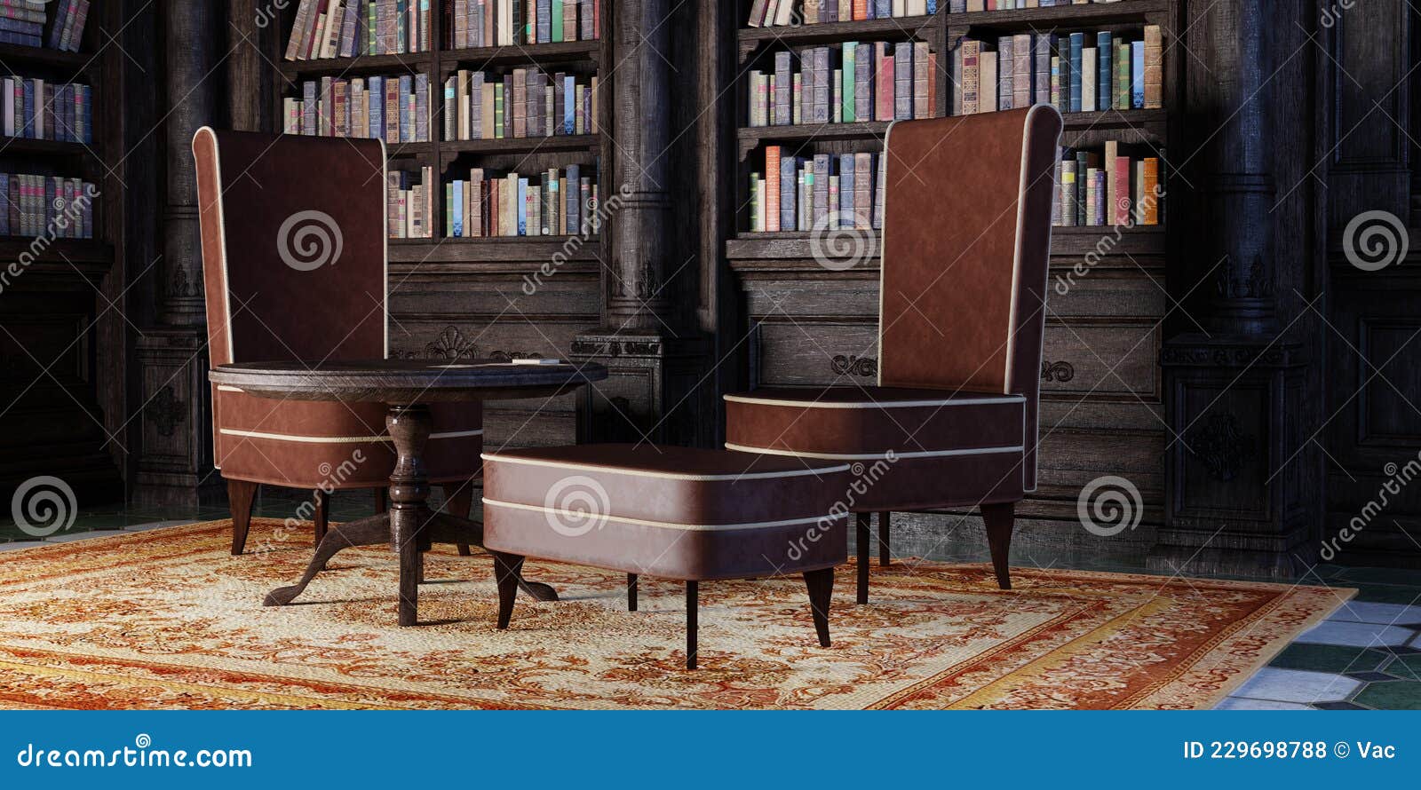 3D Rendering Gothic Library Stock Illustration - Illustration of read ...