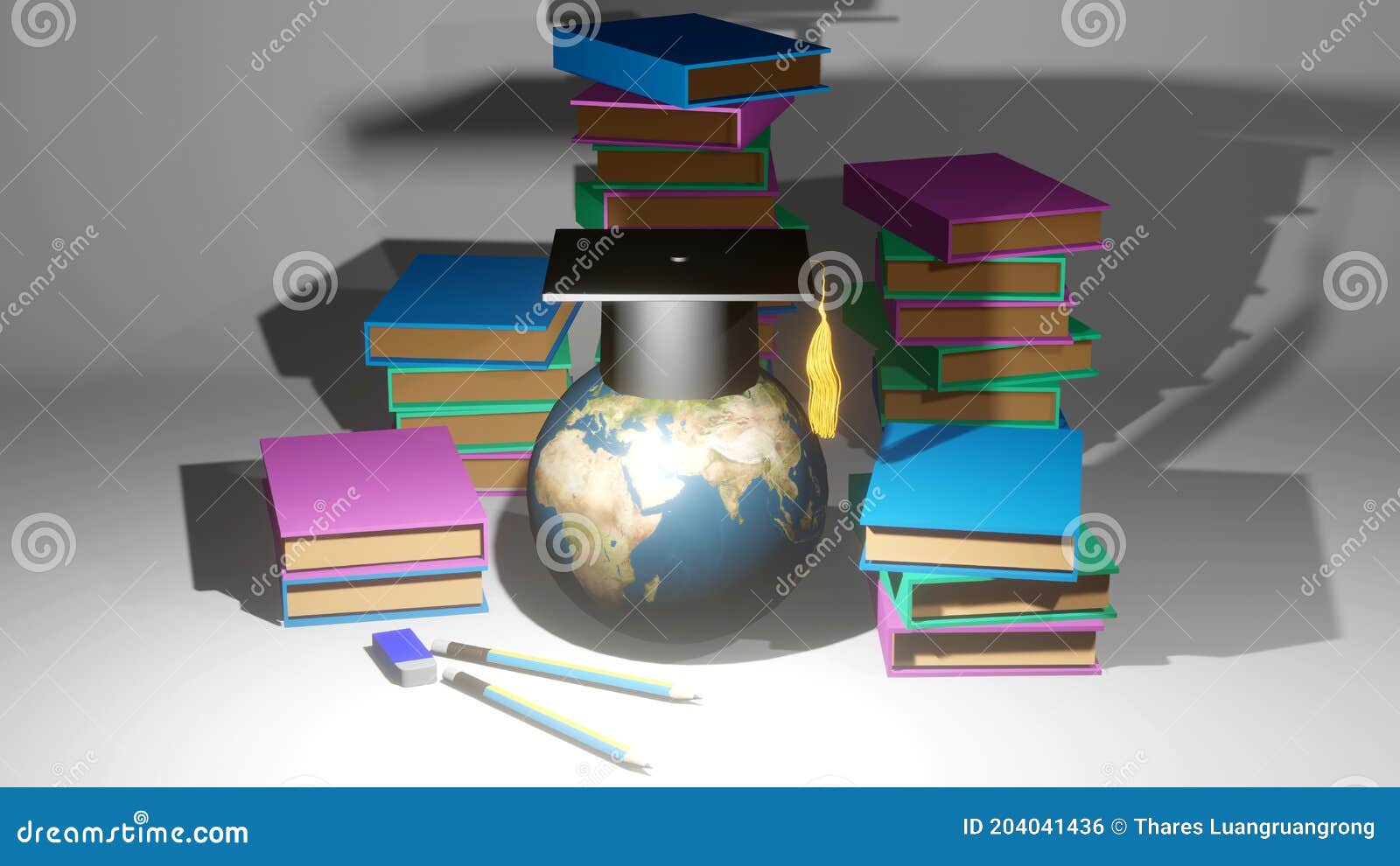 3D Rendering Of Graduation Cap And Bar Graph Shows A Decrease In Education Isolated White ...