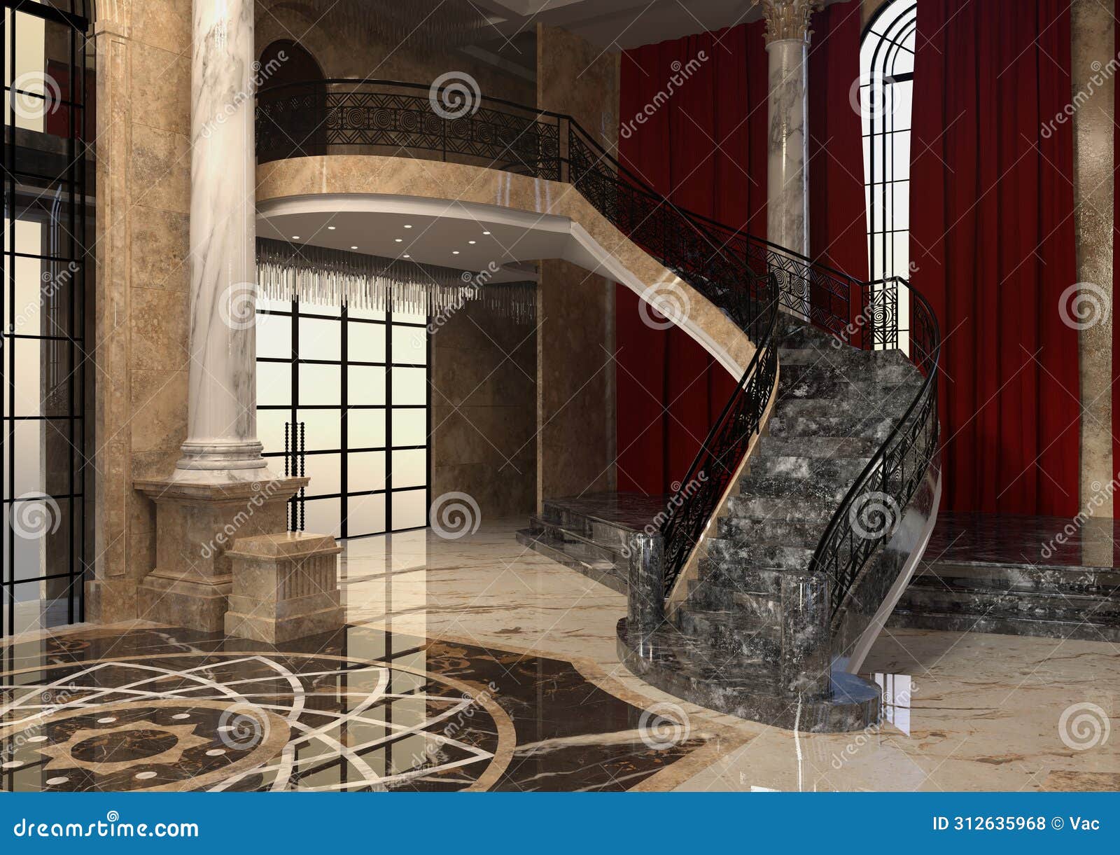 3D Rendering Grand Ballroom Stock Illustration - Illustration of column ...