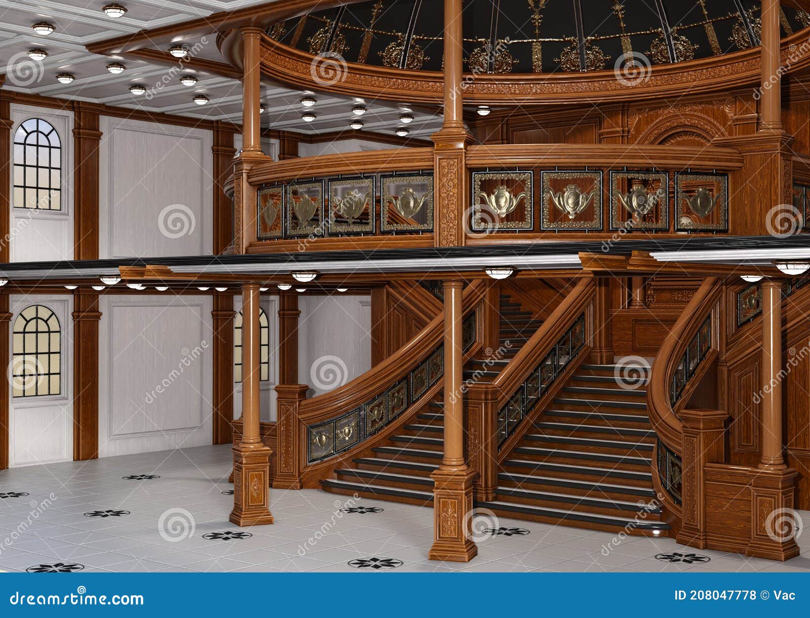 3D Rendering Grand Staircase Stock Illustration - Illustration of ...