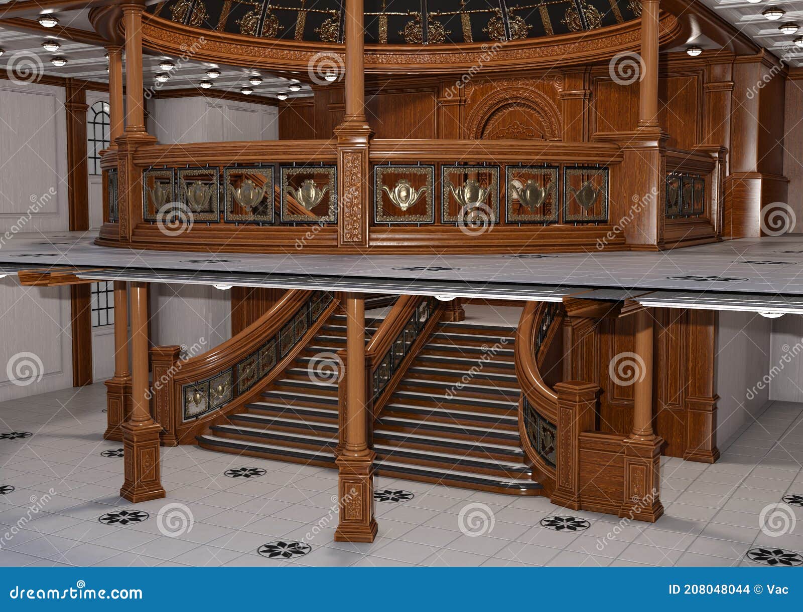 Grand Staircase Upscale Setting Cartoon Vector | CartoonDealer.com #4943205