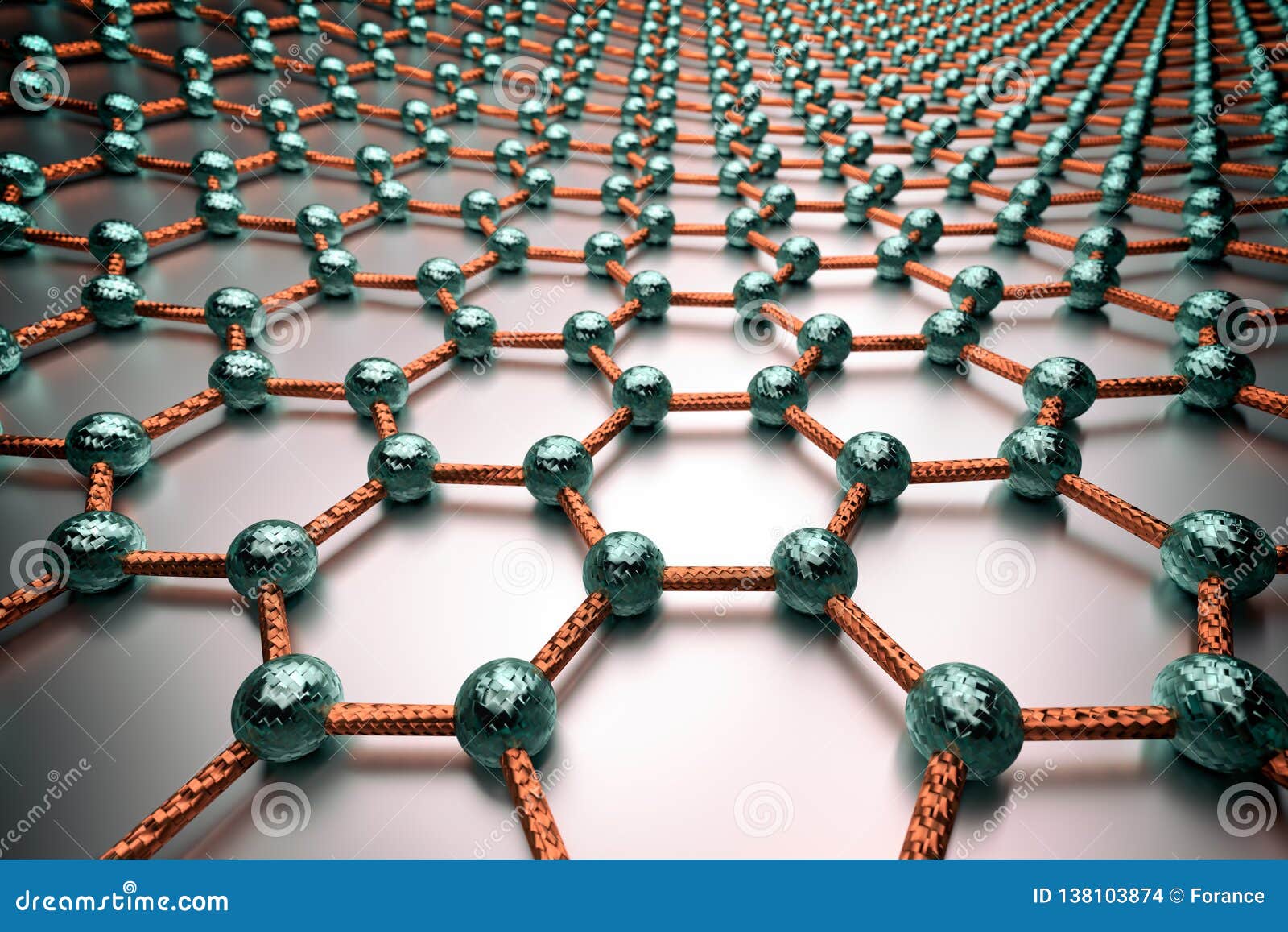 3D Rendering of Graphene Surface, Blue Atoms and Orange Bonds Stock ...