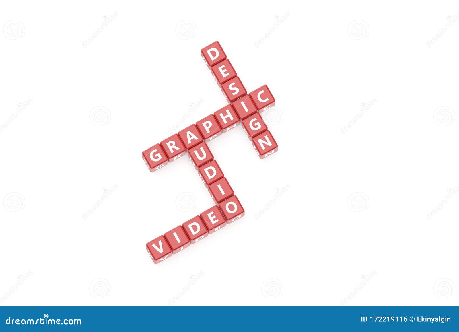 3D Rendering Graphic Design Text on Square Boxes Stock Illustration ...