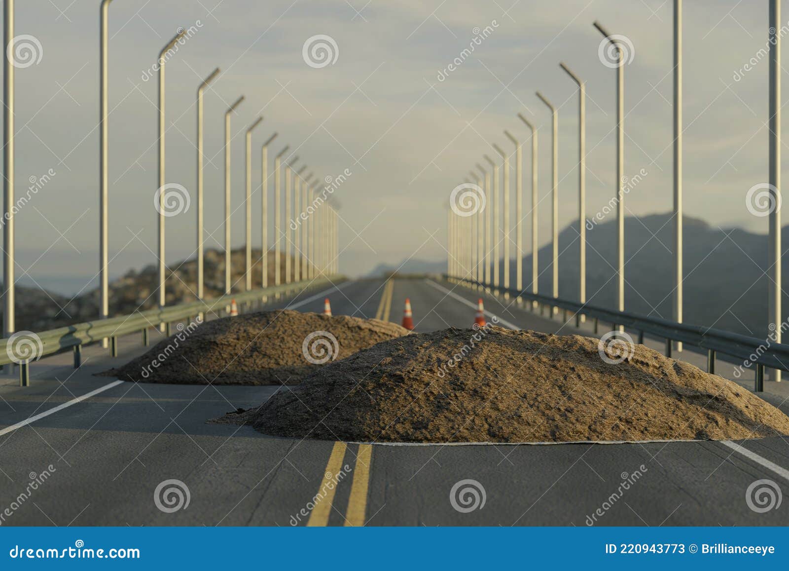 3d Rendering of Gravel Heaps Loading on Highway Street because of ...