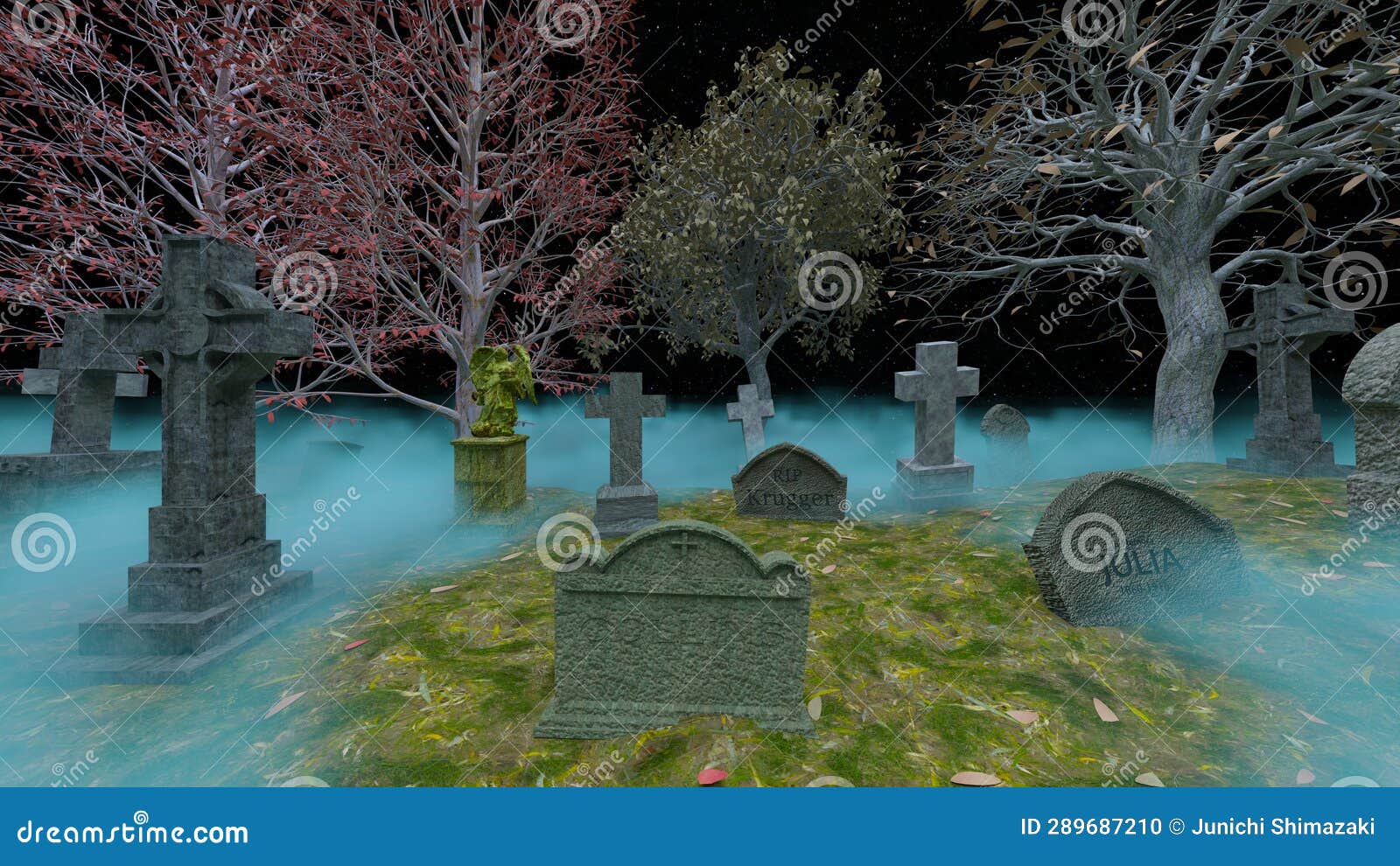 3D Rendering of the Graveyard Stock Photo - Image of woods, landscape ...
