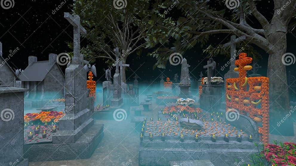 3D Rendering of the Graveyard Stock Illustration - Illustration of ...
