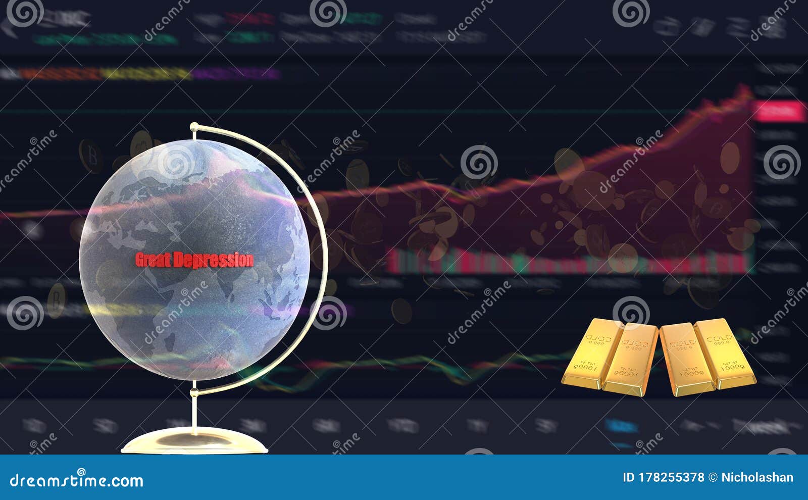 3d Rendering of Great Depression with Unclear Curve for BG Stock ...