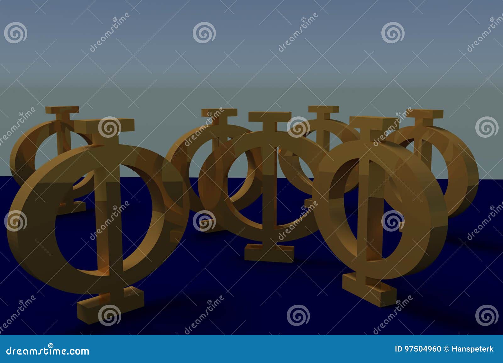3D Rendering of a Greek Capital PHI Letter Stock Illustration ...