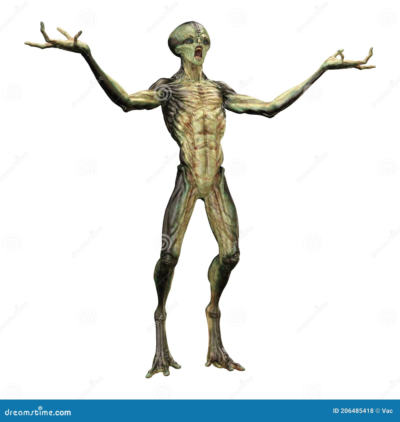 3D Rendering Green Alien on White Stock Illustration - Illustration of ...
