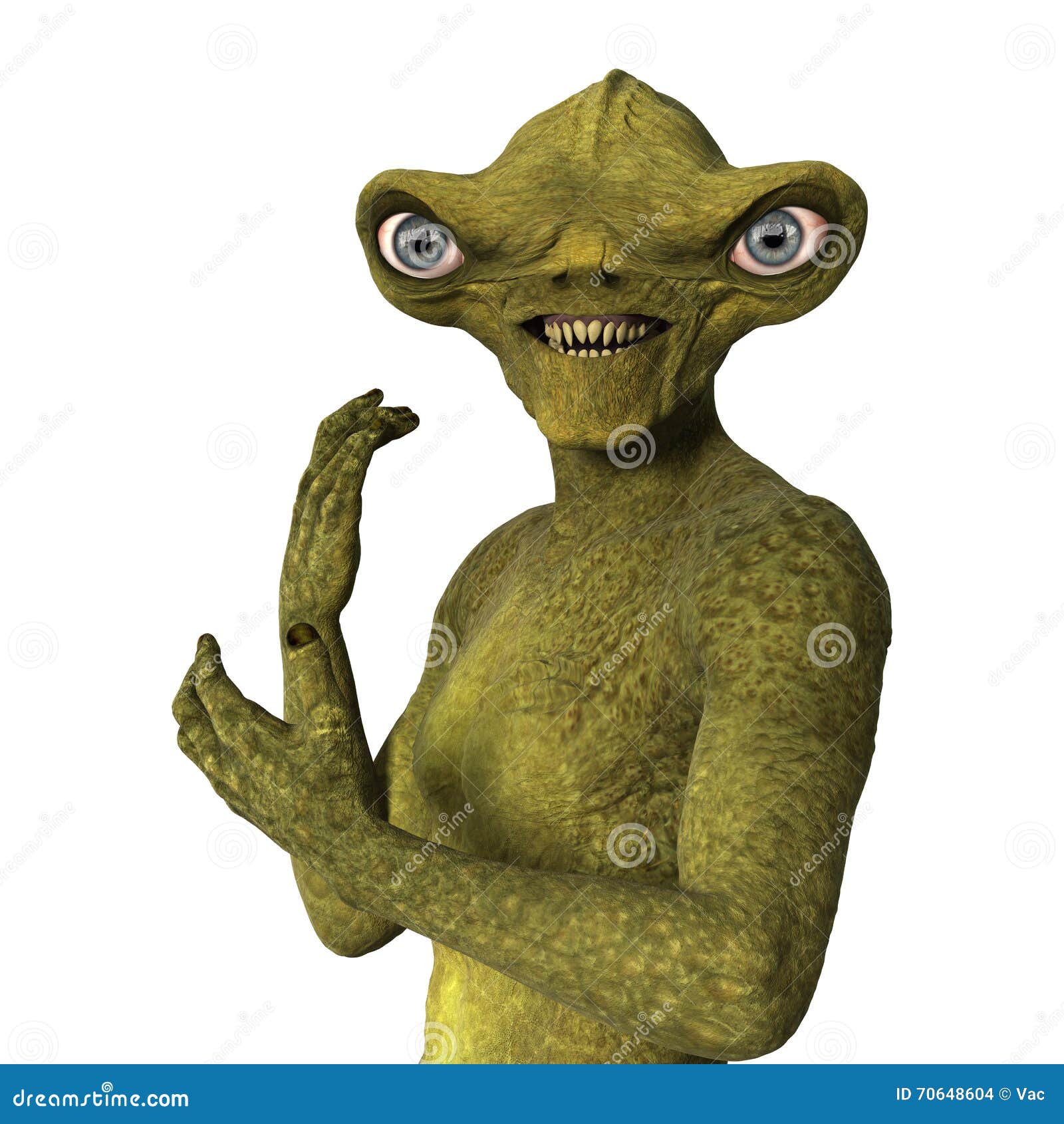 3D Rendering Green Alien On White Stock Illustration - Image: 70648604