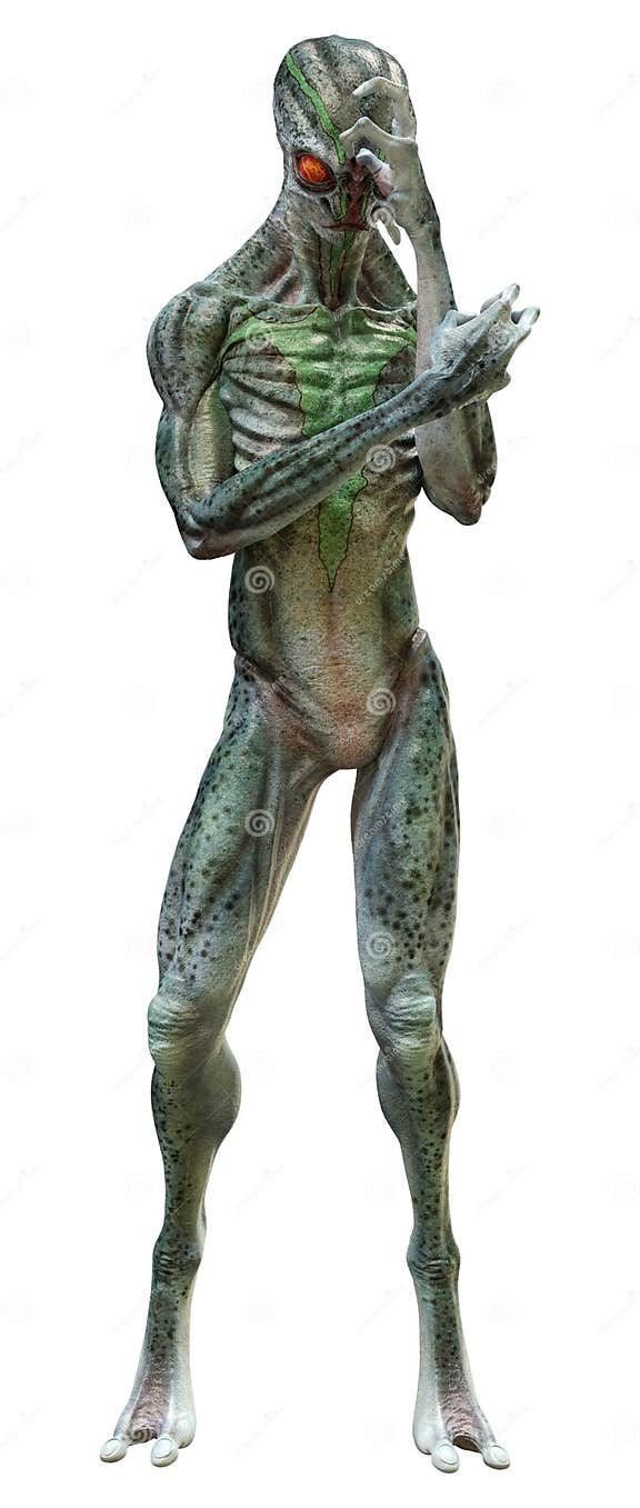 3D Rendering Green Alien on White Stock Illustration - Illustration of ...