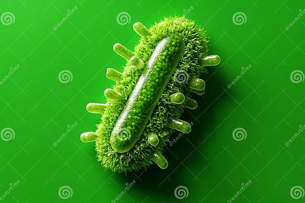 A 3D Rendering of a Green Bacteria or Microbe on a Green Background ...
