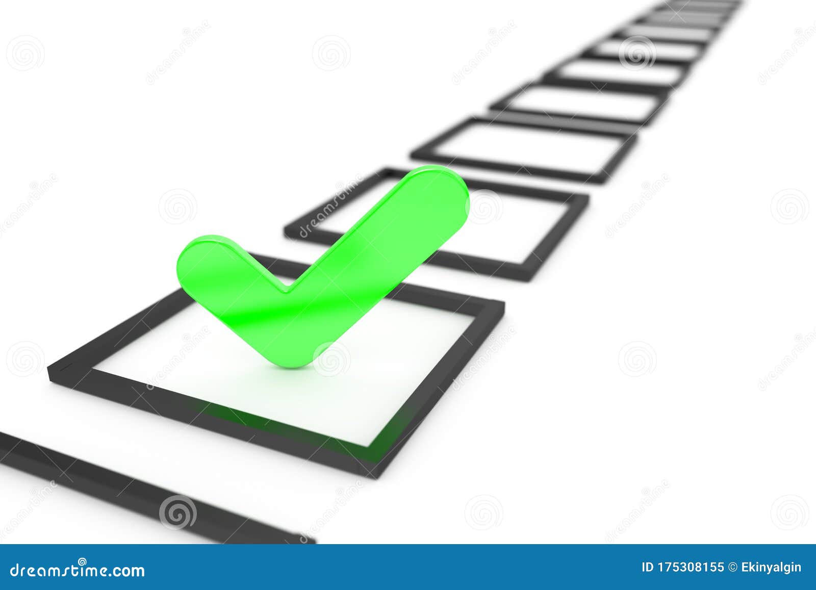 3D Rendering of Green Check List Mark on Black Frame Stock Illustration ...