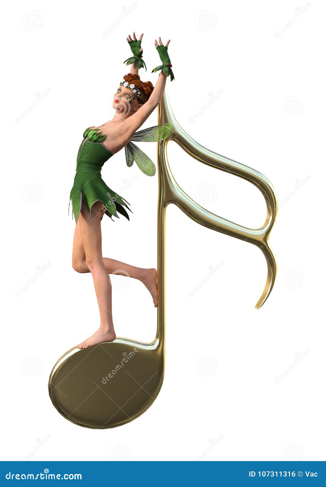3D Rendering Green Fairy and Music Note on White Stock Illustration ...