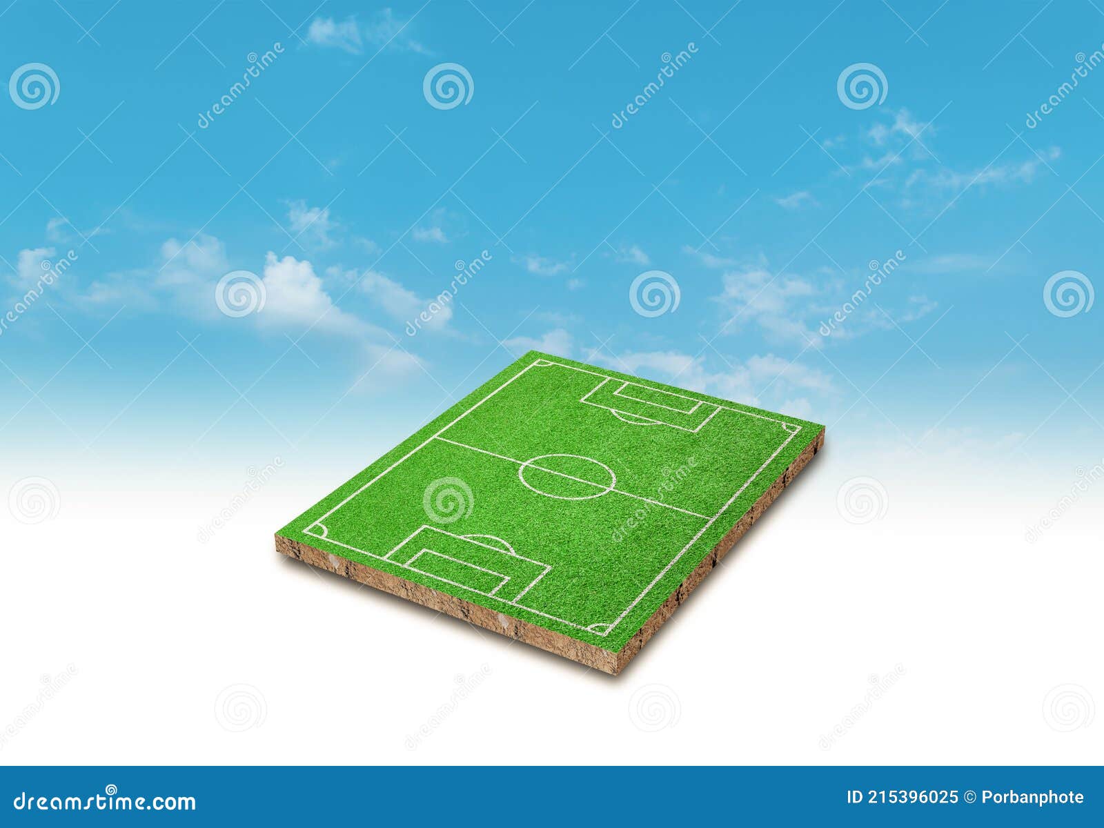 3D Rendering. Green Grass Soccer Field and Sky Cloud Background Stock ...
