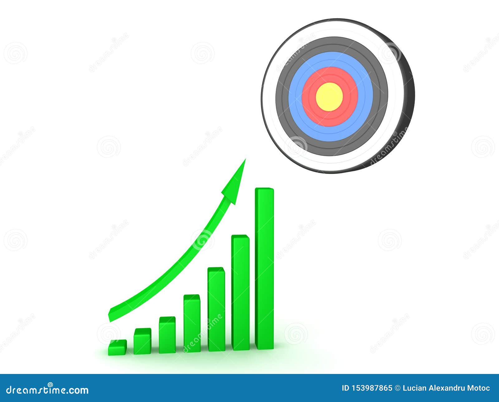 3D Rendering of Green Growth Chart with Target Above Stock Illustration ...