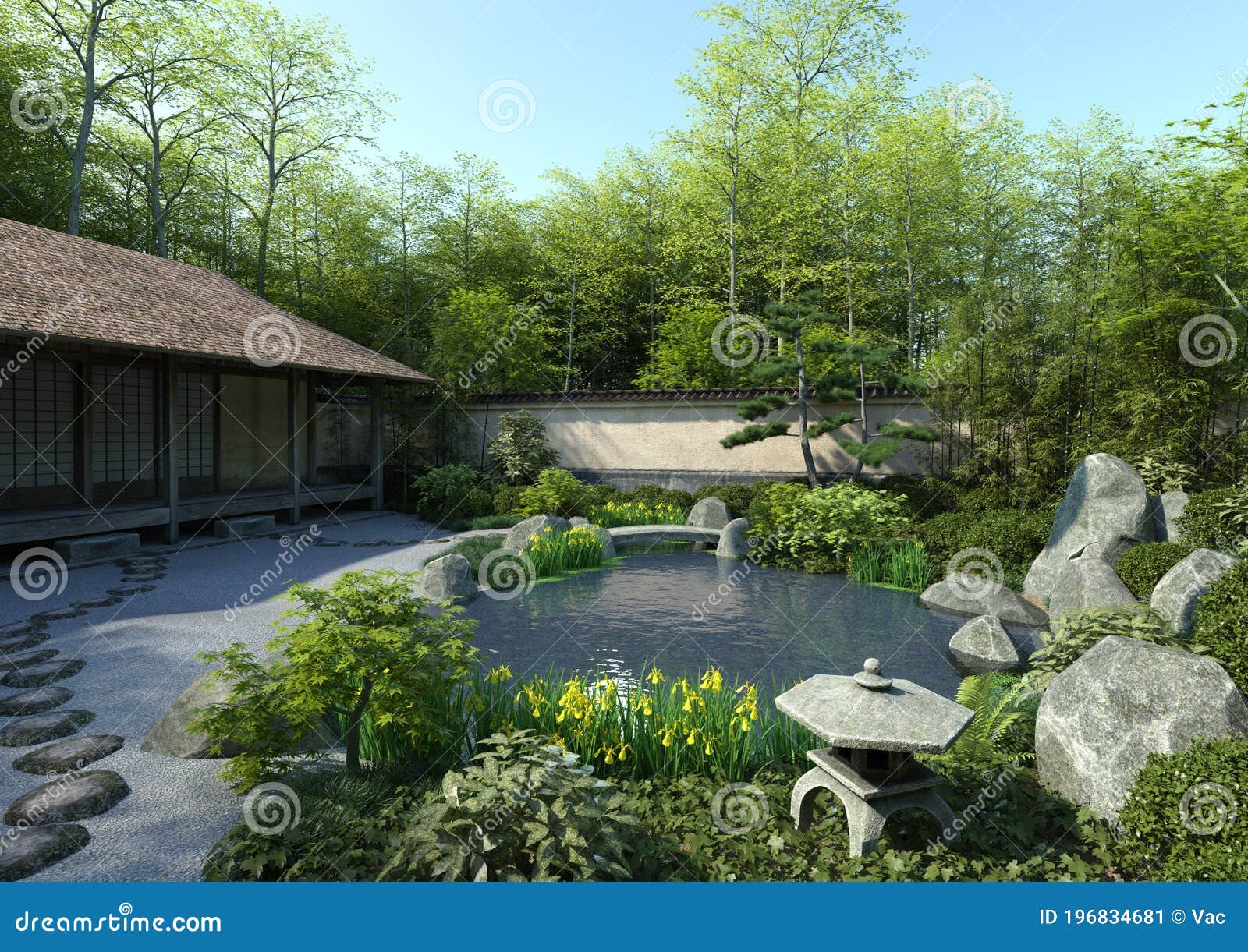 3D Rendering Japanese Garden Stock Illustration - Illustration of ...