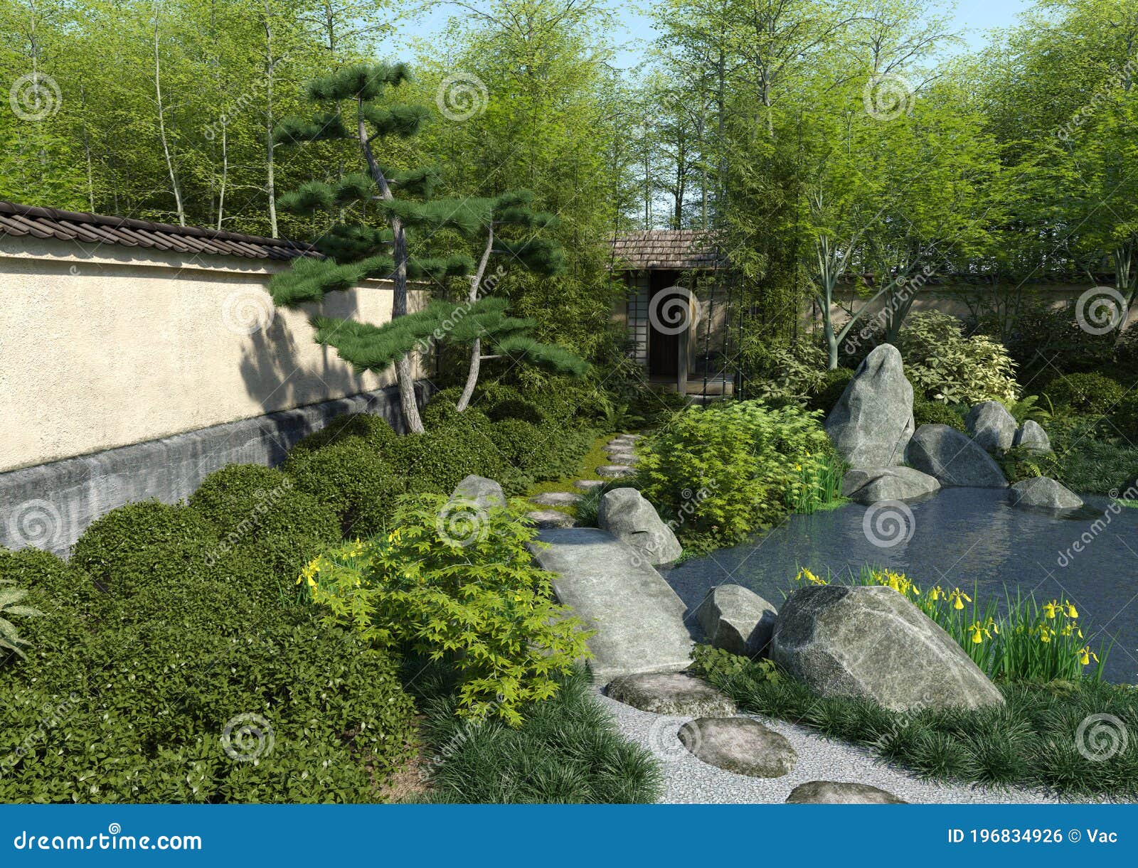 3D Rendering Japanese Garden Stock Illustration - Illustration of calm ...