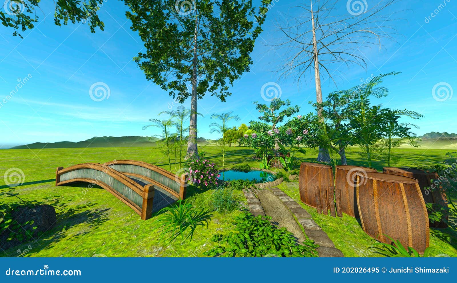 3D Rendering of Green Landscape Stock Illustration - Illustration of ...