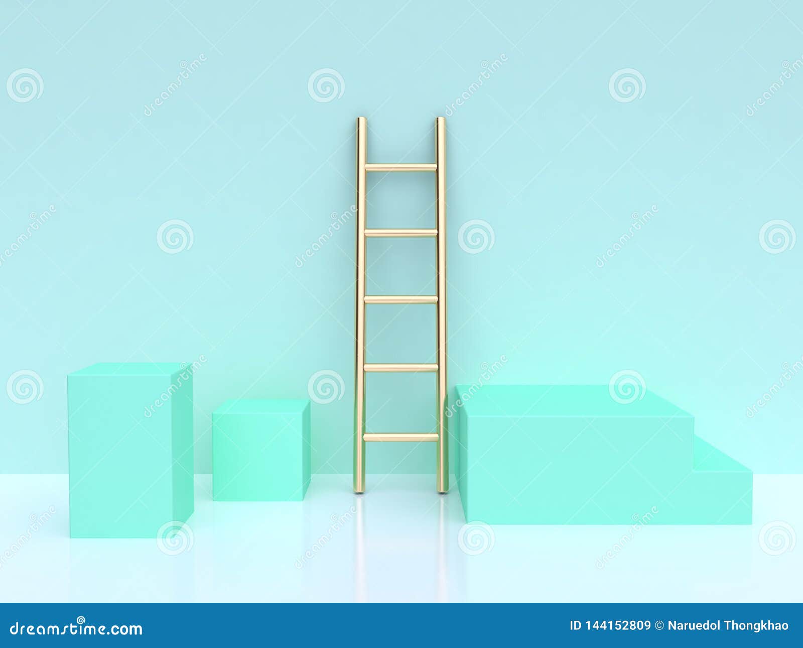 Gold Ladder Square Shape 3d Rendering Green Scene Stock Illustration ...