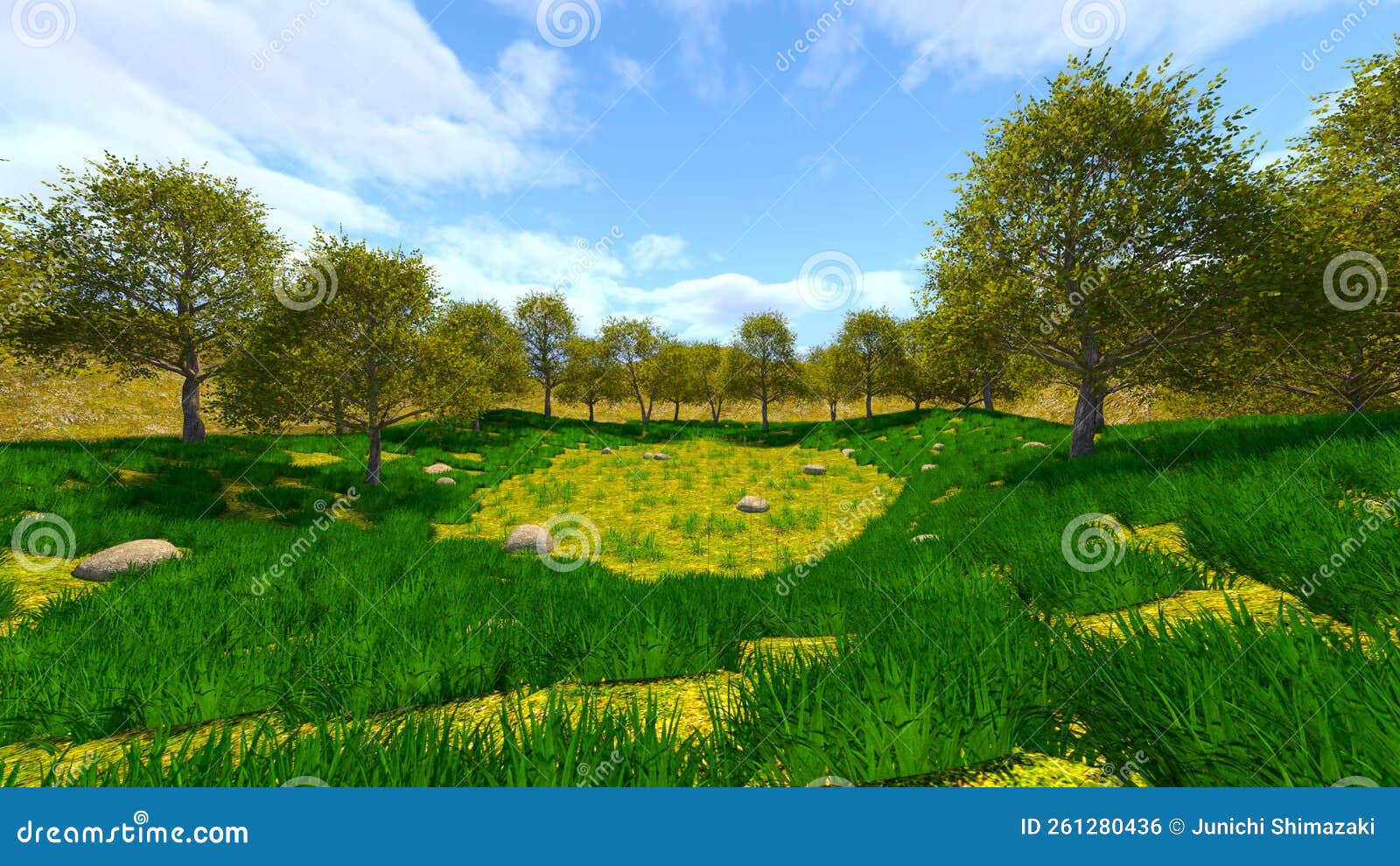 3D Rendering of the Green Space between Mountains Stock Illustration ...