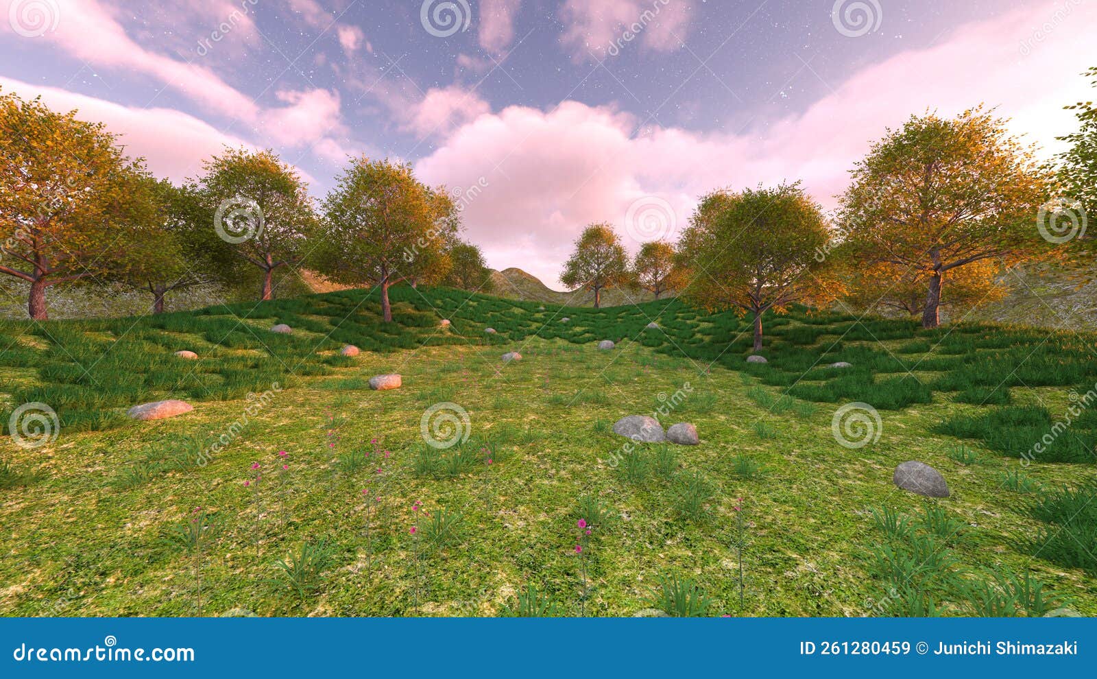 3D Rendering of the Green Space between Mountains Stock Illustration ...