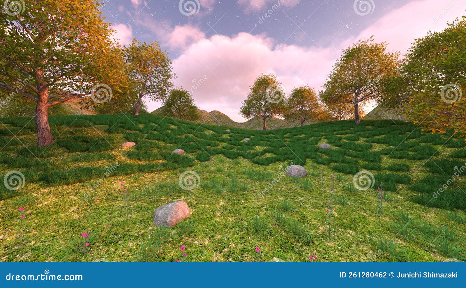 3D Rendering of the Green Space between Mountains Stock Illustration ...