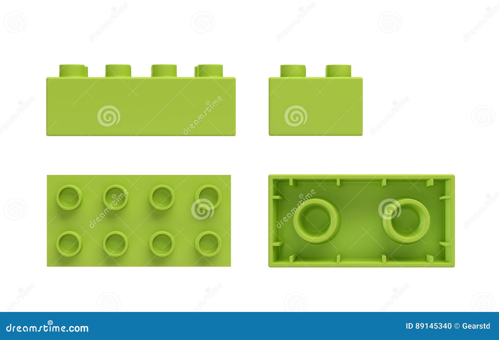 3d Rendering of a Green Toy Block Shown from Side, Front and Bottom ...