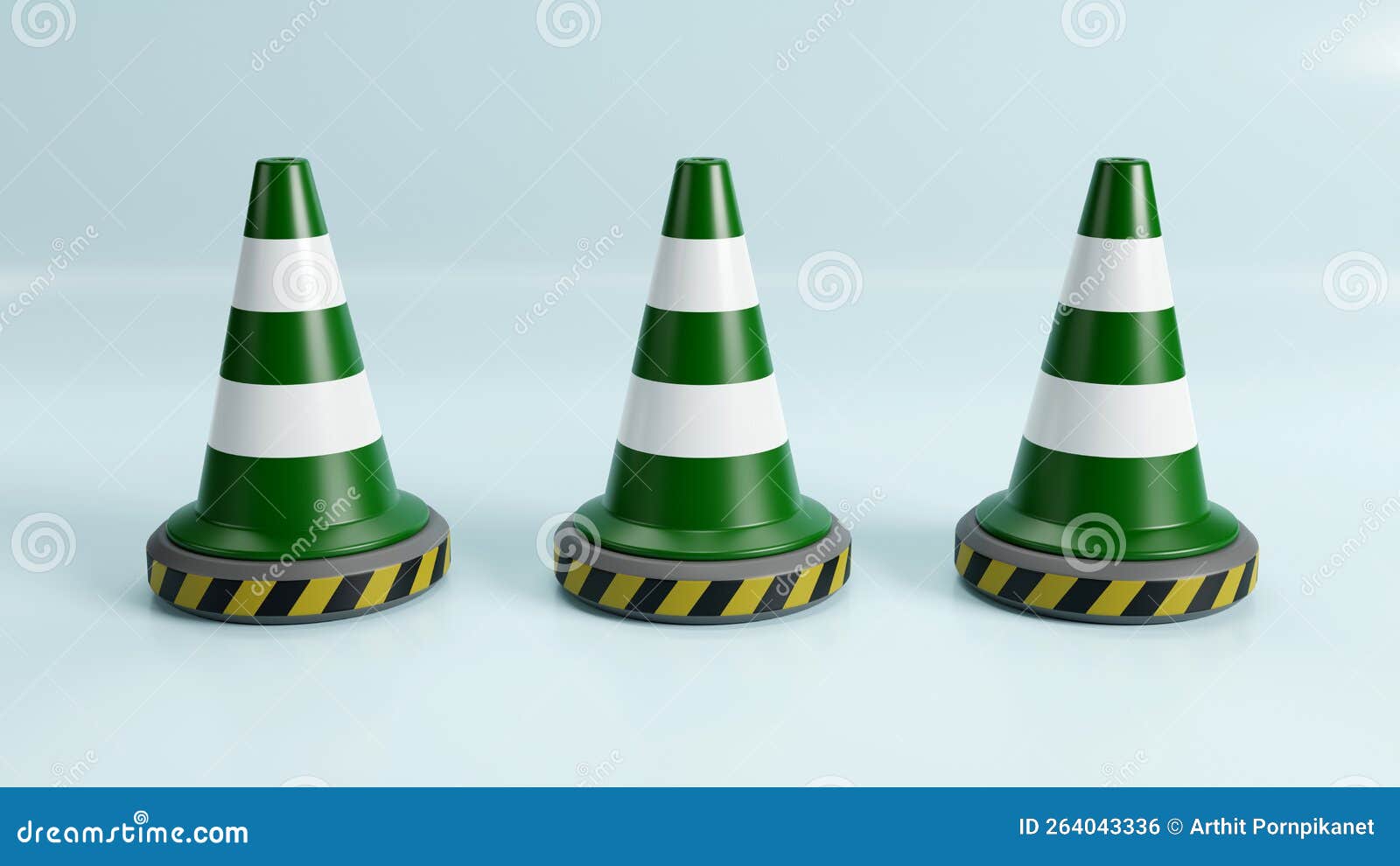 3d Rendering of Green Traffic Cones for Caution and Under Construction ...
