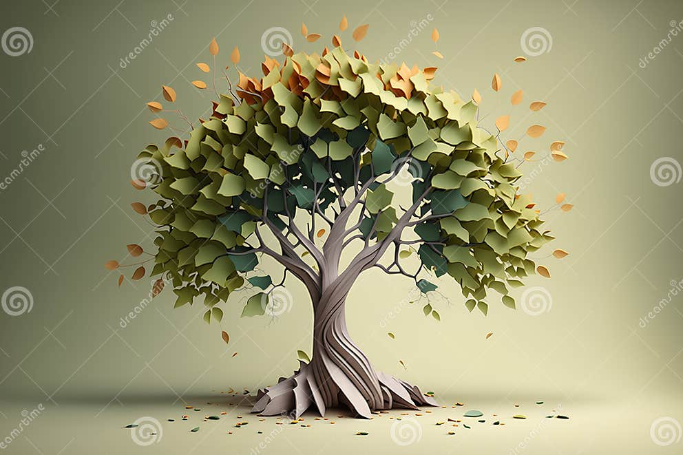 3d Rendering of a Green Tree with Leaves in the Ground. Stock ...