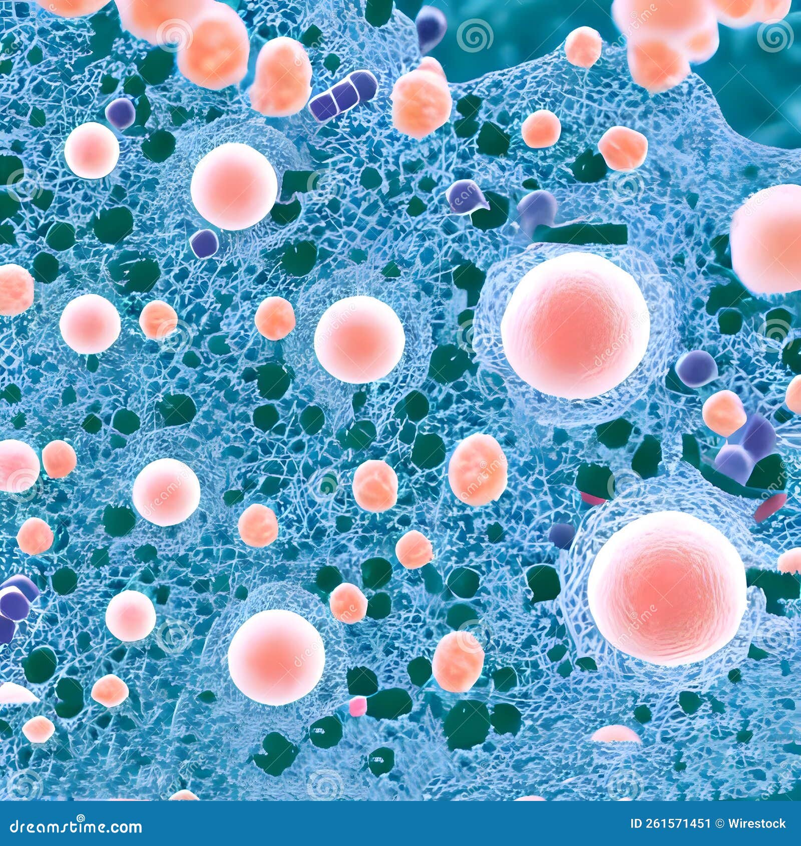 3D Rendering of Green Virus Bacteria Floating in a Cellular Environment ...