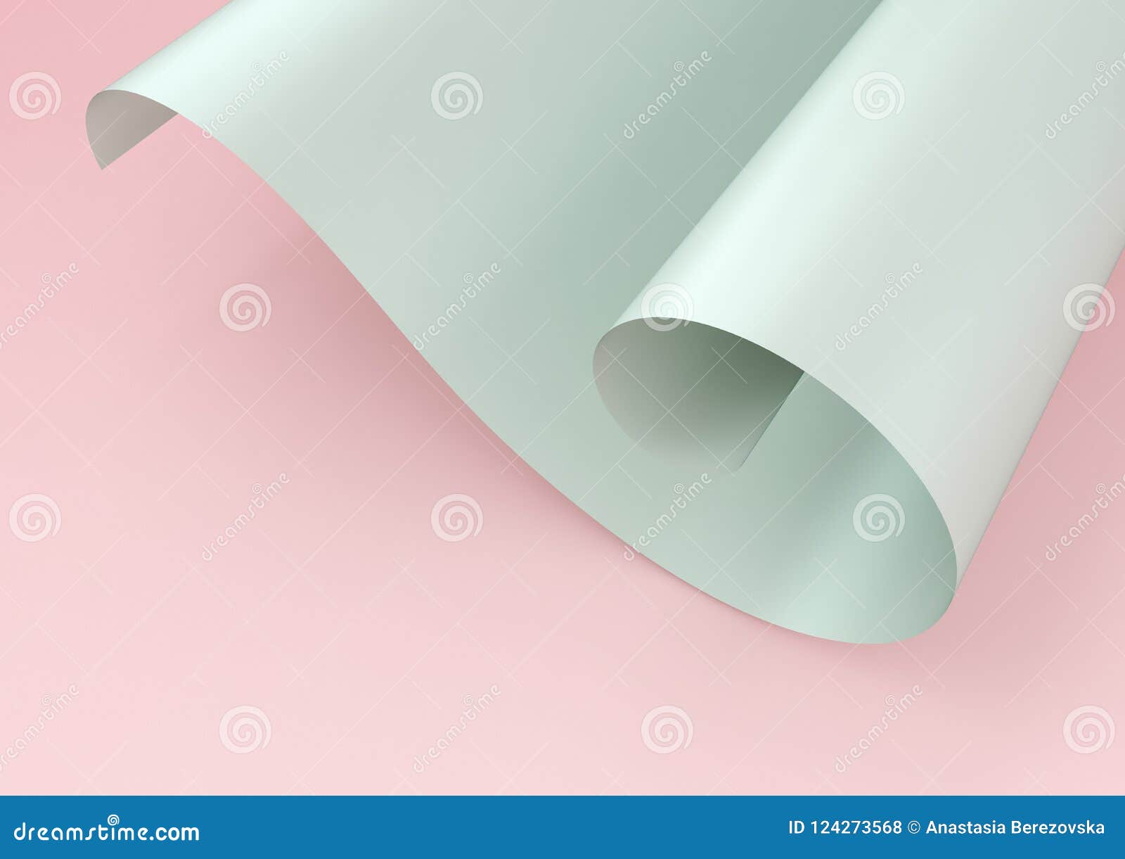 3d Rendering of Green Waved Paper Isolated on Pink Background. Part of ...