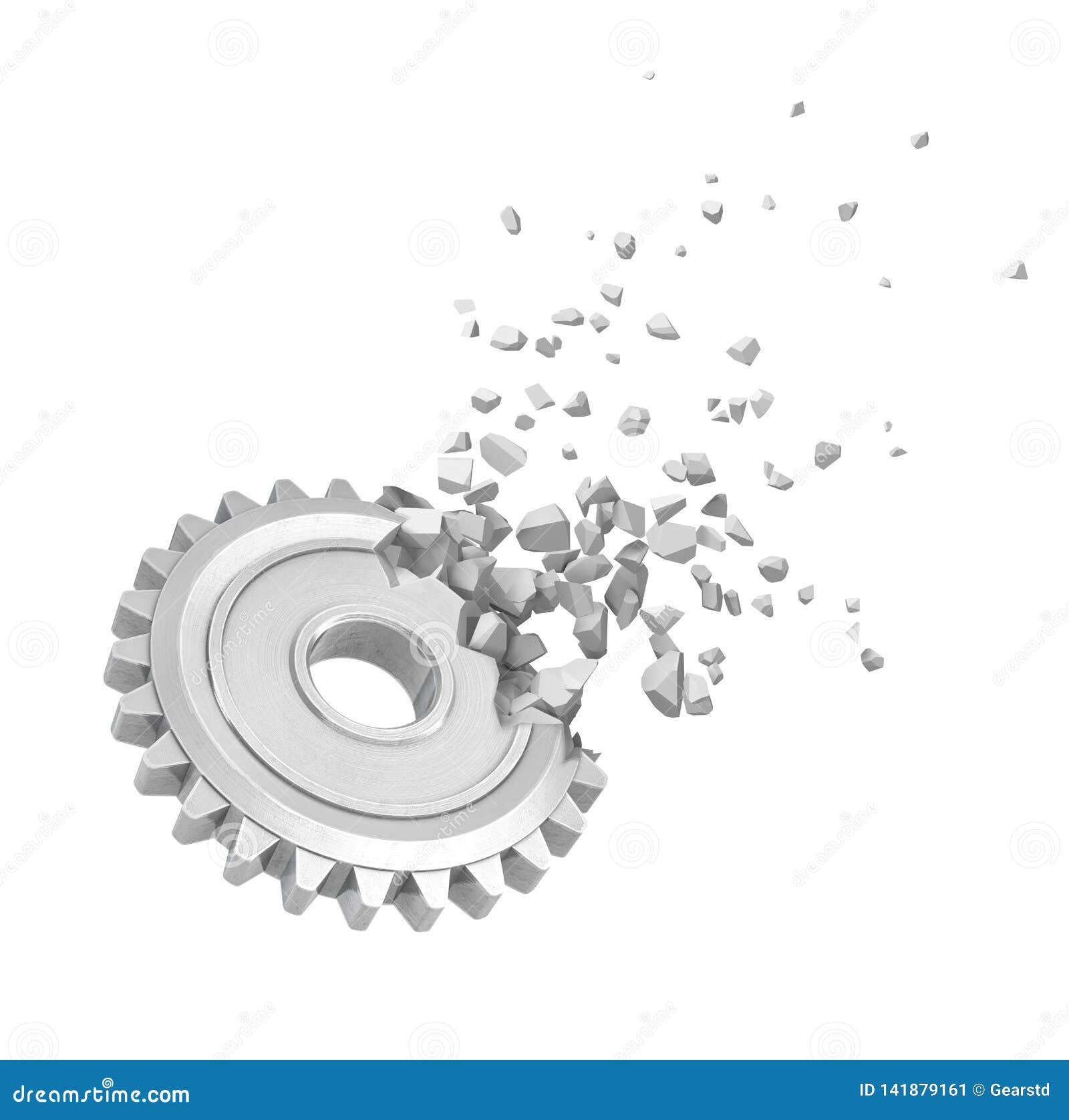 3d Rendering of Grey Gear Wheel Shattering into Small Pieces Isolated ...