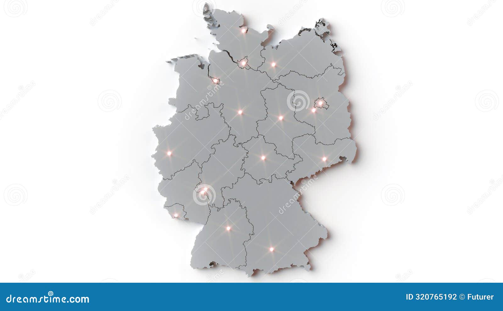 3D Rendering of Germany Map with State Capitals Highlighted Stock ...